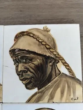 Vintage | Art | Mcm Ceramic Art Tiles Set Of 4 Hand Painted Portrait ...